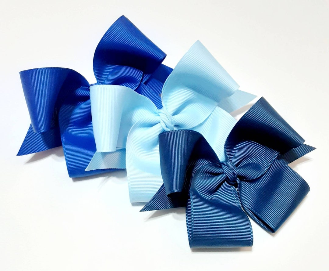 Set of 3 Blue Hair Bows, Girl Bow Set, Solid Hair Bows, Mix & Match ...