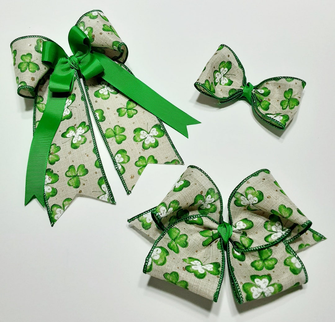 St Patricks Day Bow, Shamrock Hair Bow, Equestrian Bows, Riding Bows ...