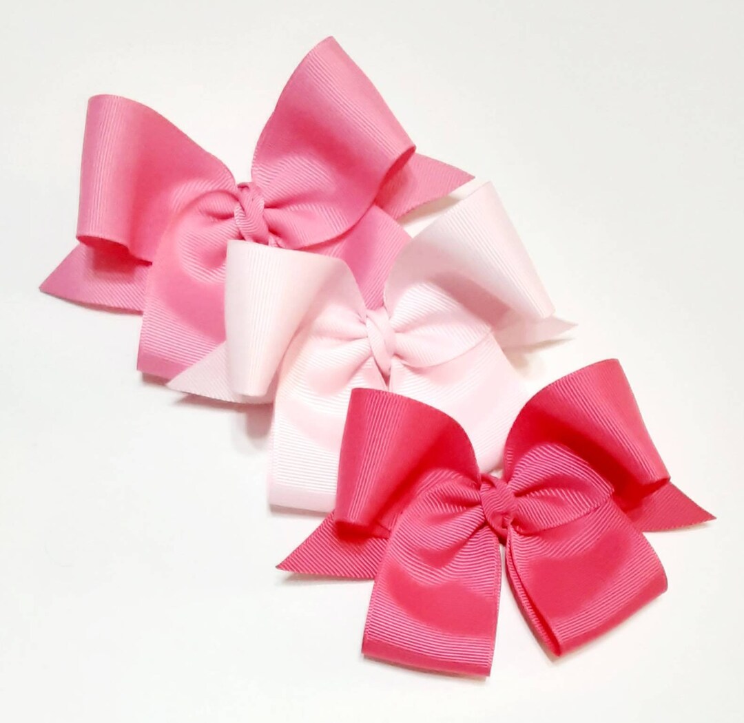 Set of 3 Pink Hair Bows, Girl Bow Set, Solid Hair Bows, Mix & Match ...