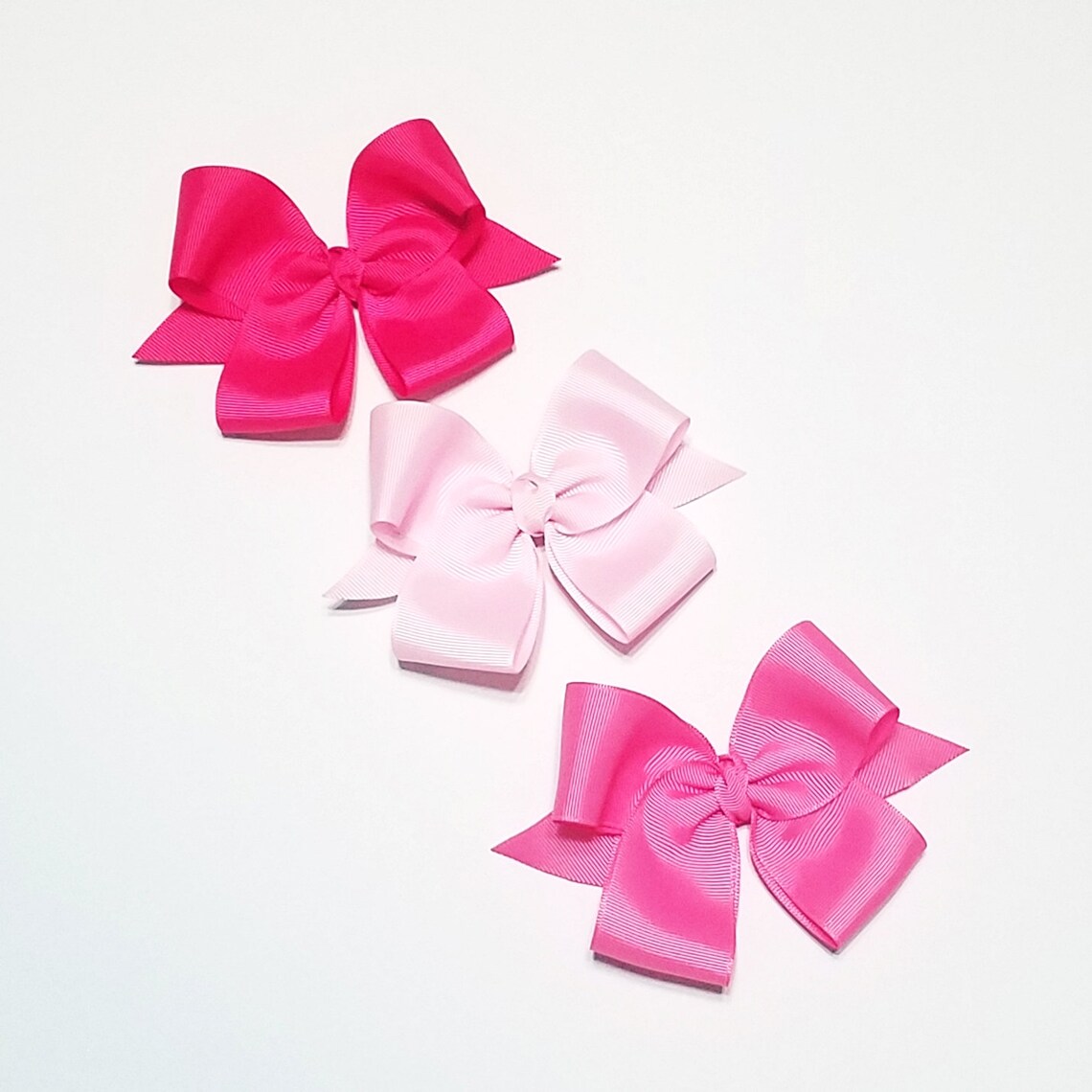 Set of 3 Pink Hair Bows Girl Bow Set Solid Hair Bows Mix & | Etsy