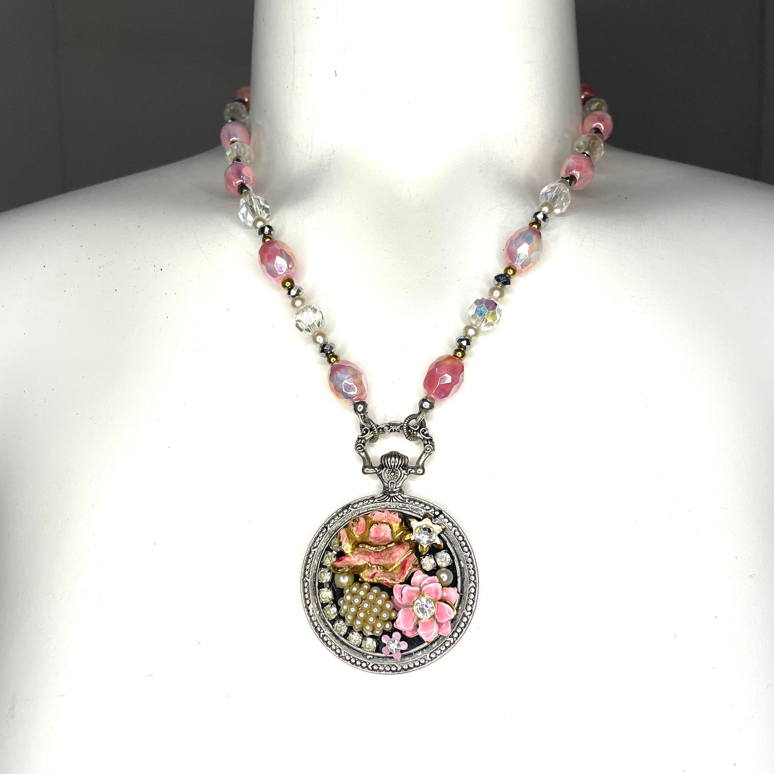 Faux Pocket Watch Vintage Repurposed Jewelry Assemblage Necklace - Etsy