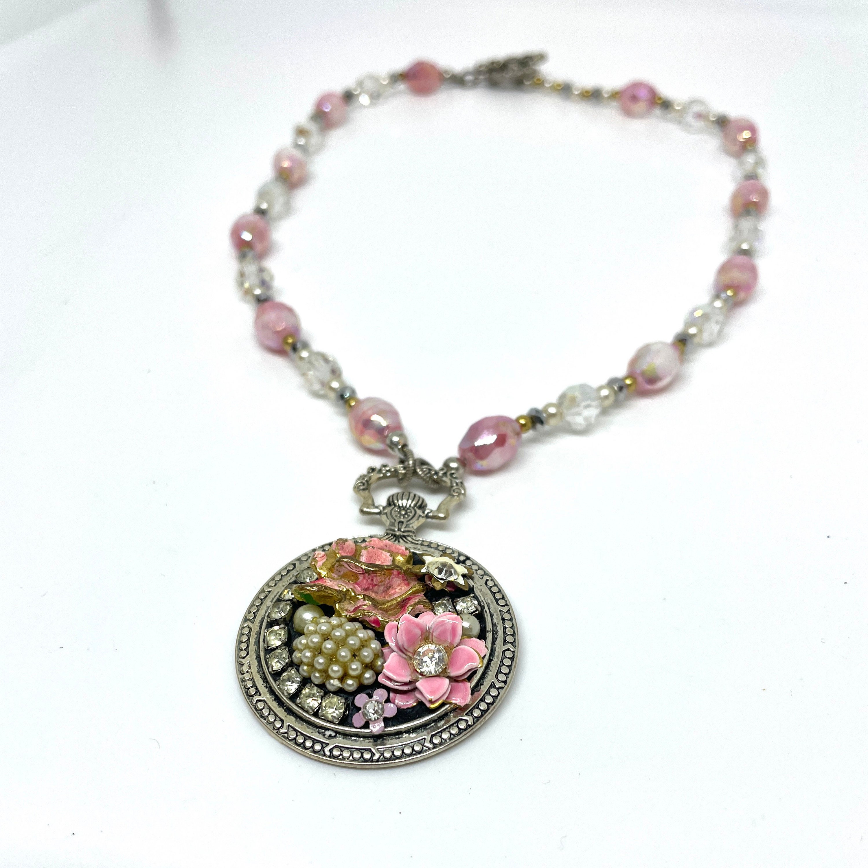 Faux Pocket Watch Vintage Repurposed Jewelry Assemblage Necklace - Etsy