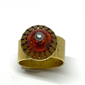 Adjustable Button Ring Antique Gold Tone Orange Vintage Button - Etsy