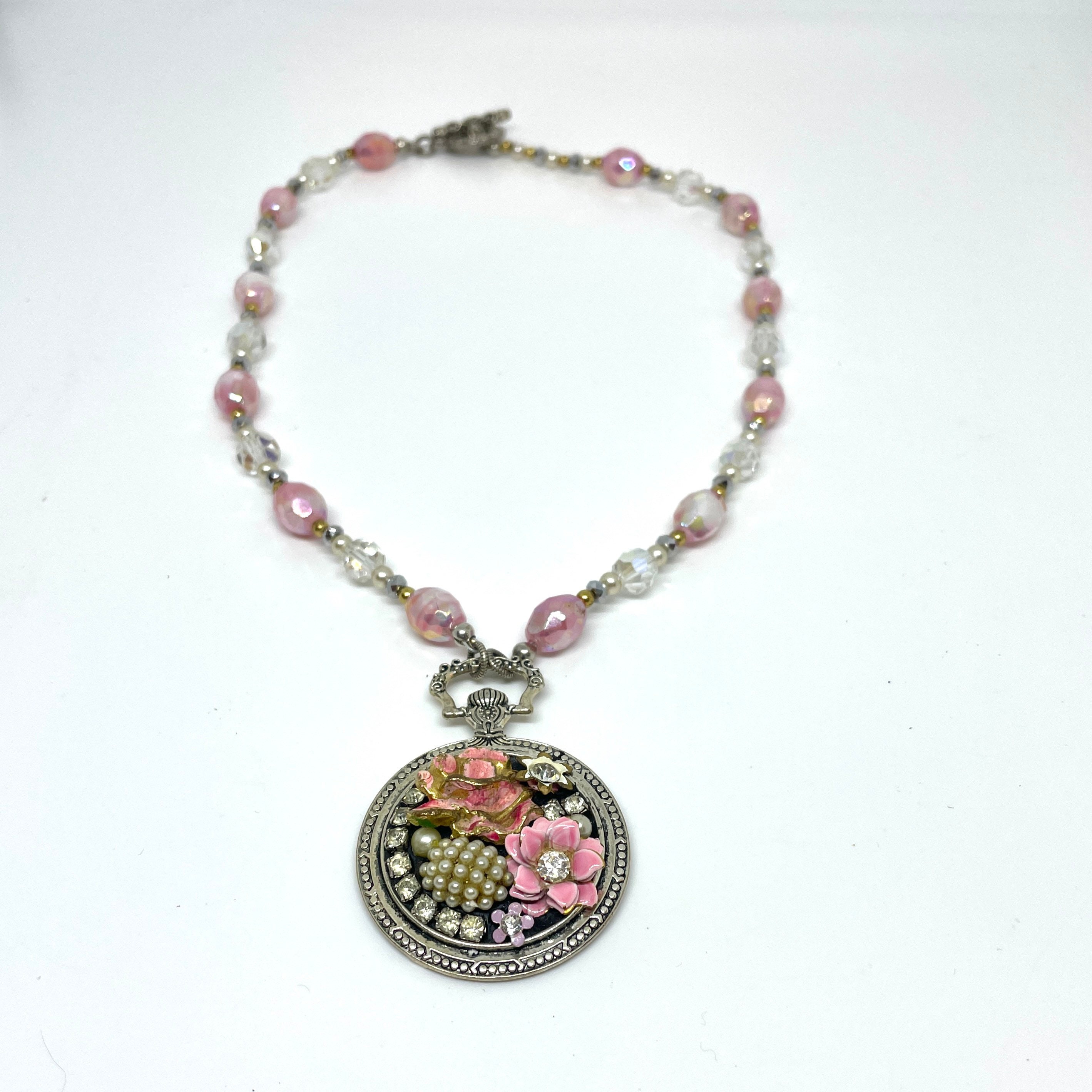 Faux Pocket Watch Vintage Repurposed Jewelry Assemblage Necklace - Etsy