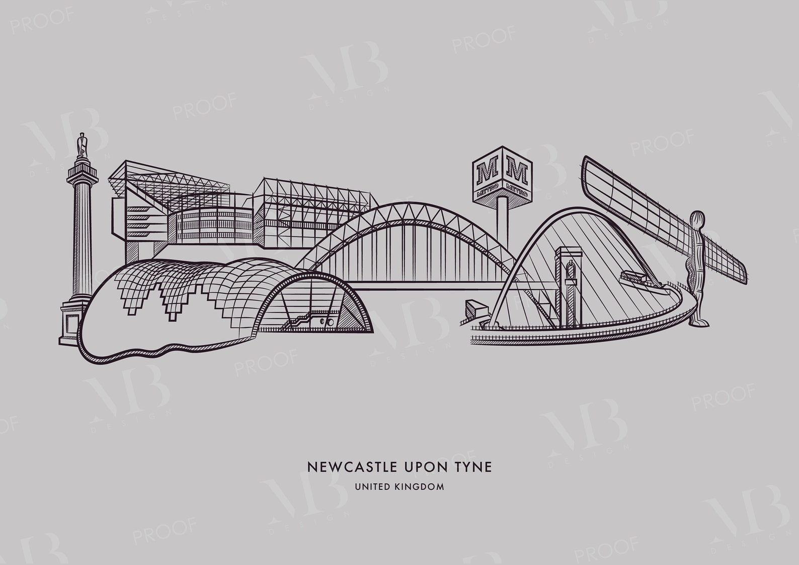 Newcastle Upon Tyne City Skyline Digital Art Illustration Poster Print ...
