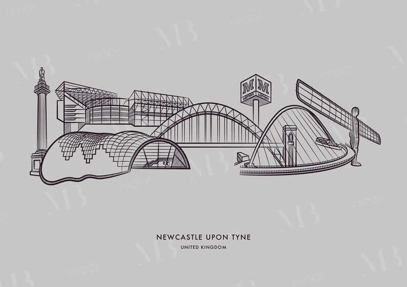 Newcastle Upon Tyne City Skyline Digital Art Illustration Poster Print ...