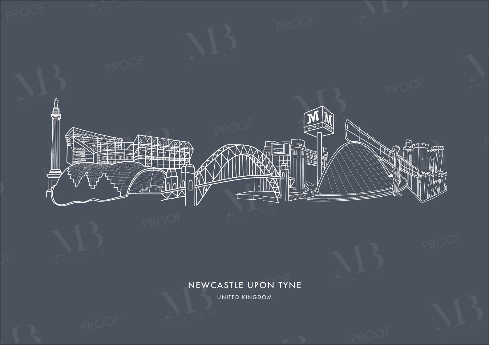 Newcastle Upon Tyne City Skyline Digital Art Illustration | Etsy UK