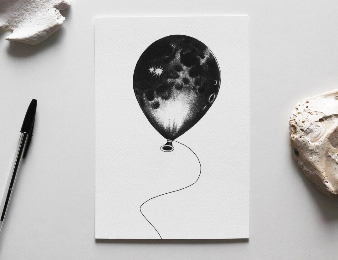 Print "moon" - Illustration of a Moon Balloon - Black and White ...
