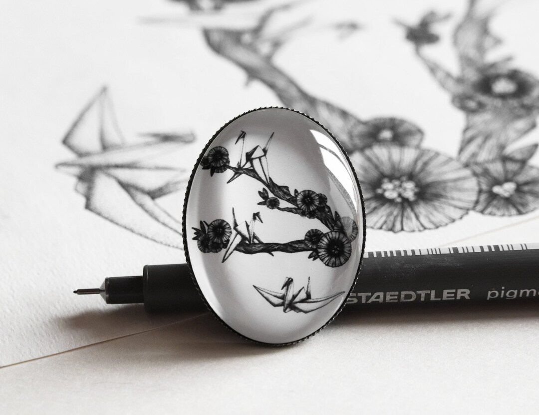 Origami Crane Ring: Handmade Illustrated Jewel - Etsy