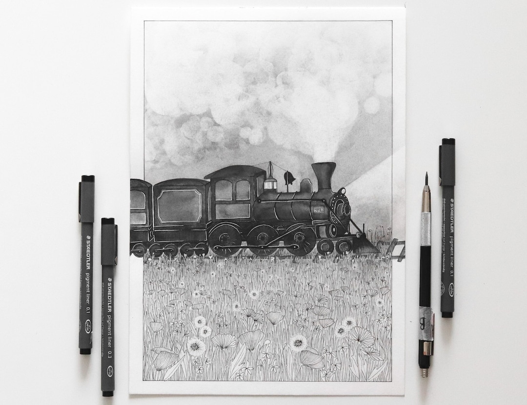Vintage Steam Locomotive Train Travelling Through a Wild Flowers Field ...