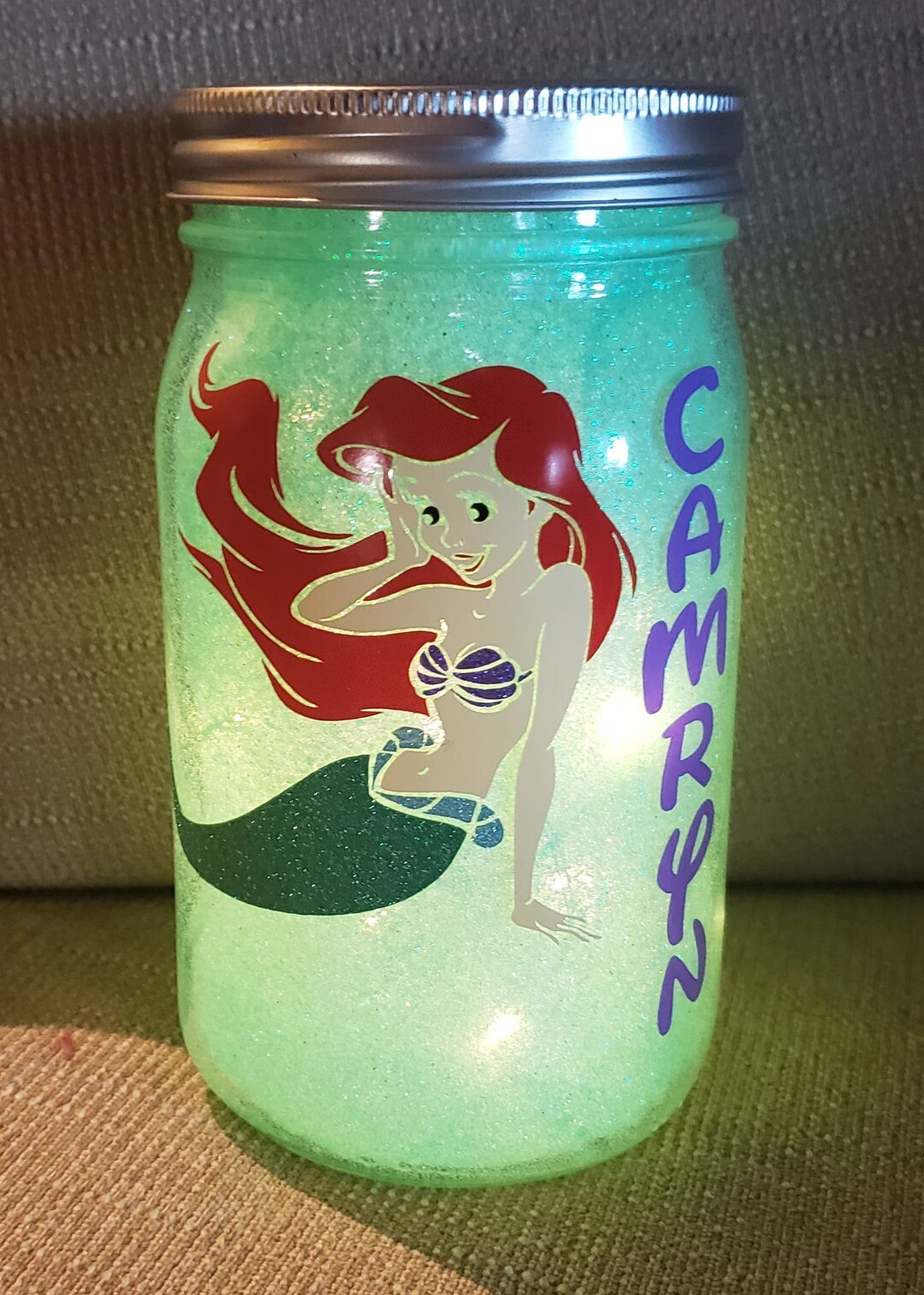 Ariel Mason Jar Night Light ~ Little Mermaid Christmas Fairy Lights ...