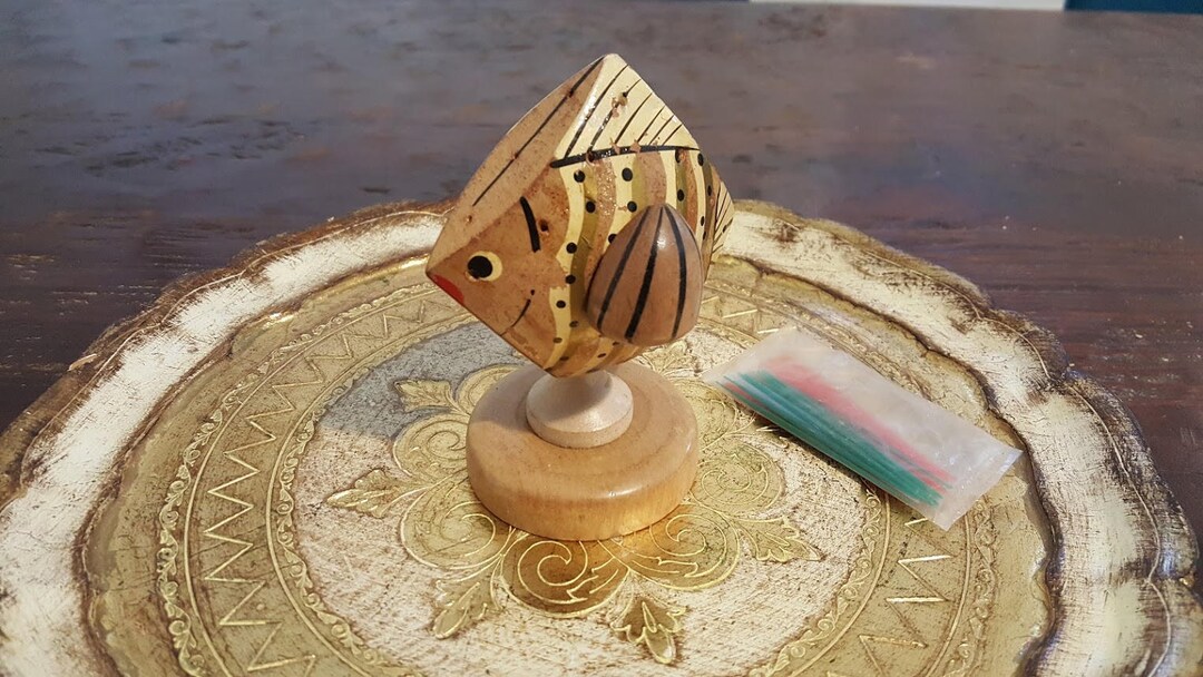 Vintage Japanese Woodpecker Woodware Angel Fish Hors Doeurvres Server ...