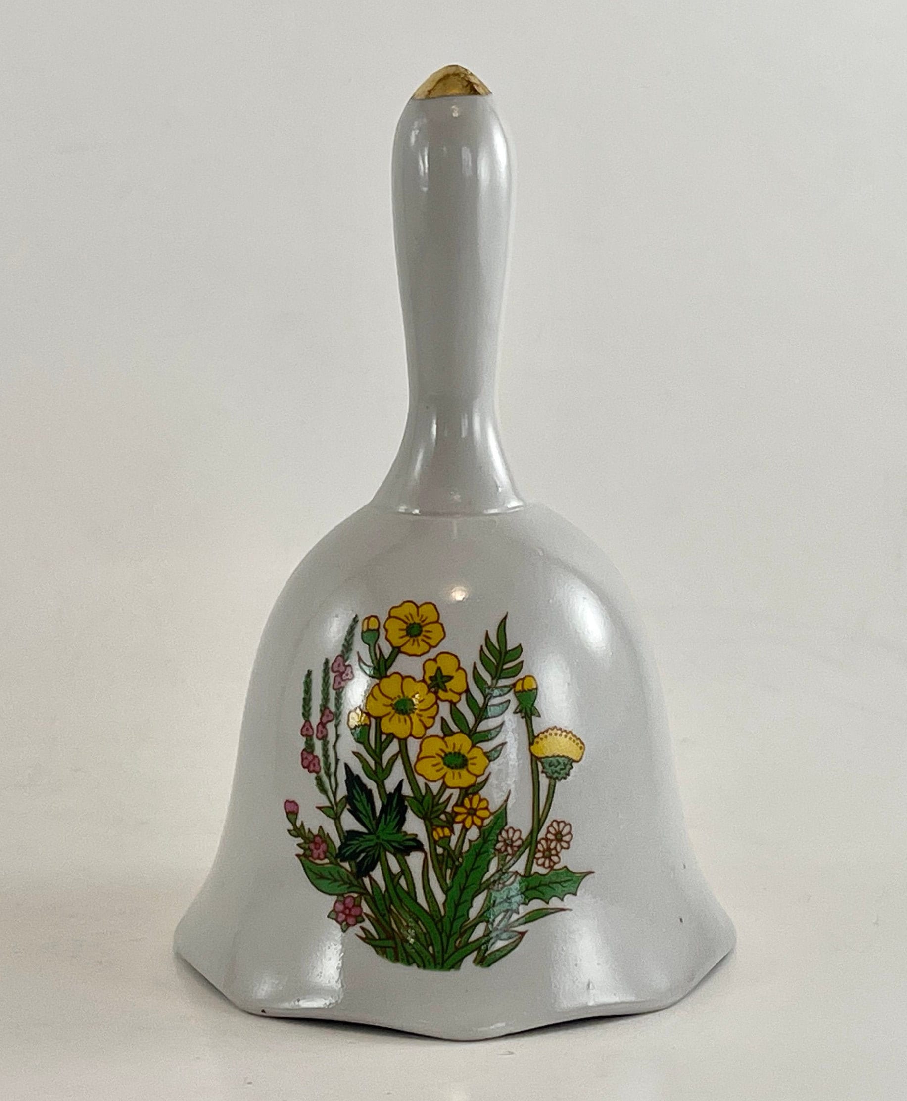 Vintage 1980's Hand Held Ceramic Bell with Wildflowers | Etsy