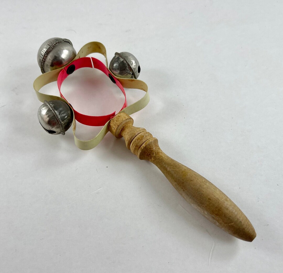 Antique 1914 Wooden Handle Primitive Bell Baby Rattle - Free Shipping ...