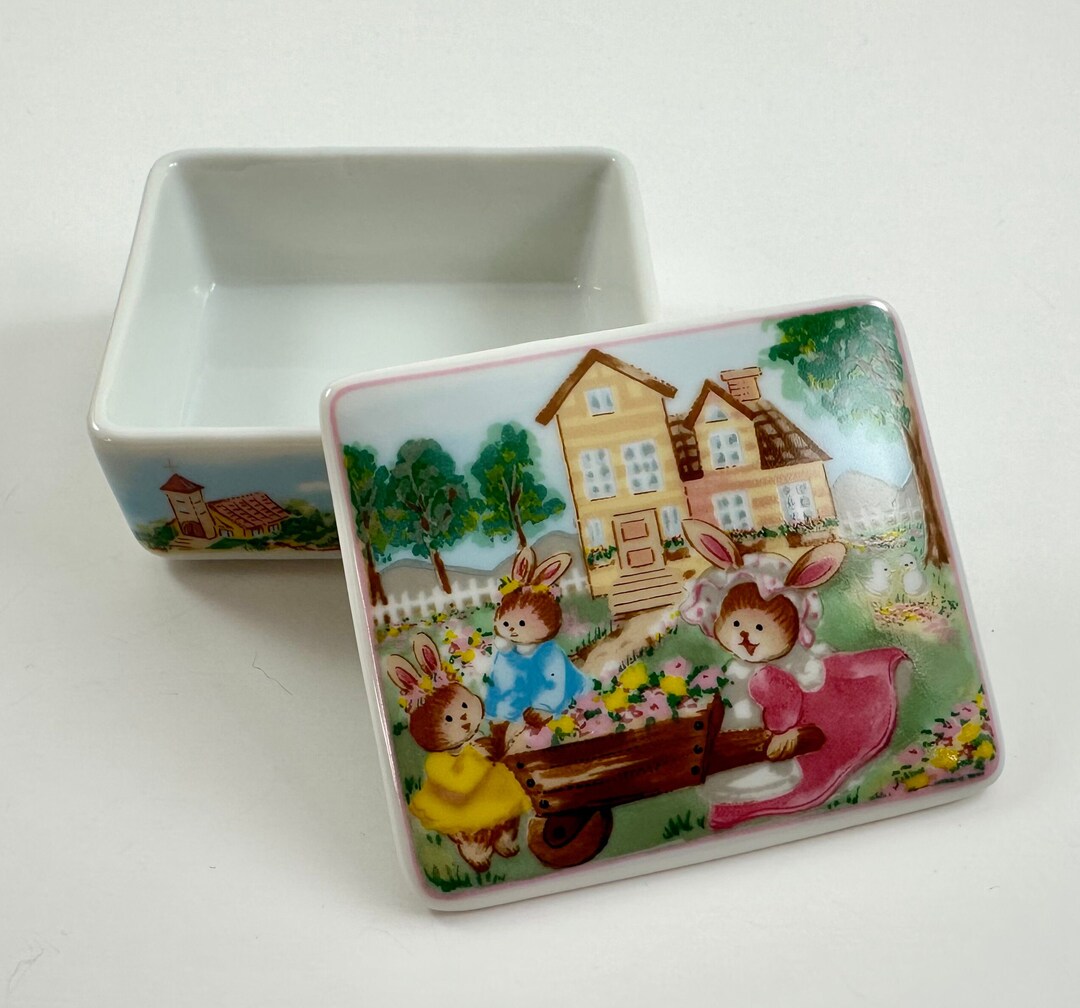 Vintage Bunny Family Easter/springtime Small Rectangular Porcelain ...