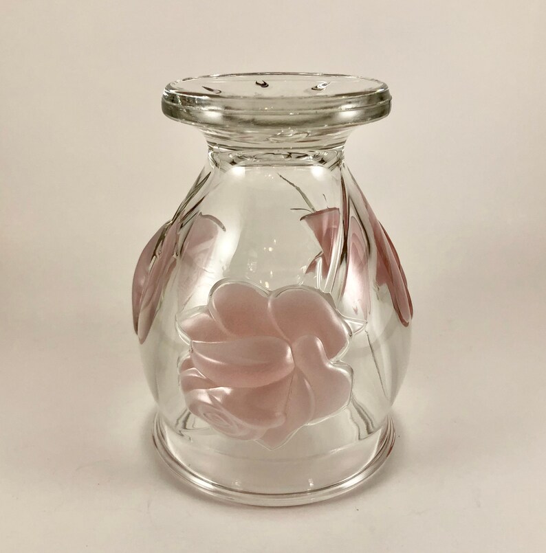 Vintage 1980s A Teleflora Gift - Clear Glass Vase With Frosted Pink ...