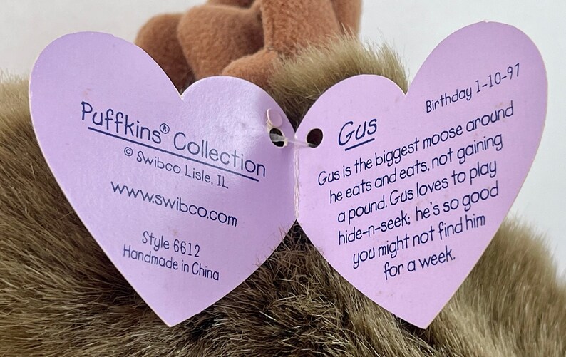 Vintage Copyright 1994 MJC Swibco Puffkins Gus the Moose - Etsy