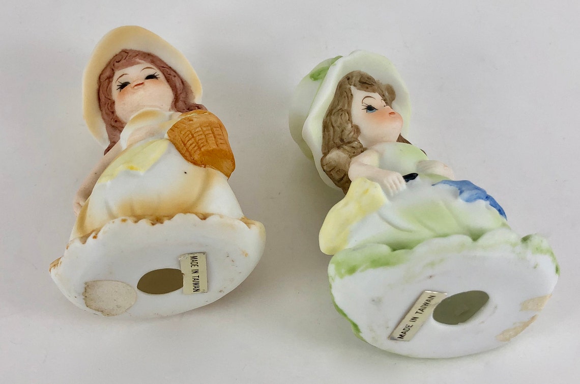 Vintage 1980s Two Girls in Springtime Bonnets Porcelain | Etsy
