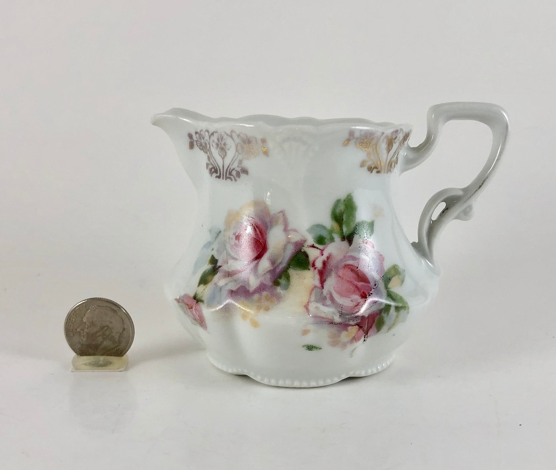 Antique 1900s Porcelain Creamer Pink Roses Transferware With Gold ...