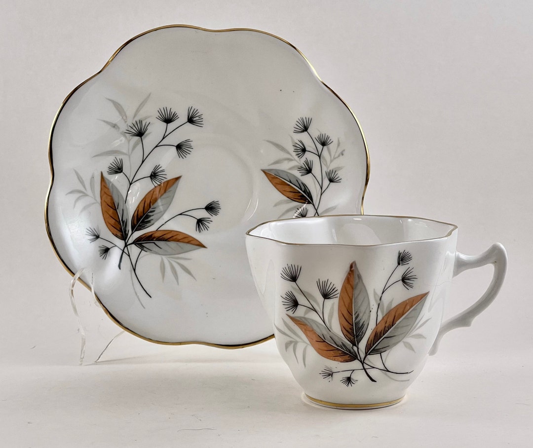 Vintage 1950s English Castle Bone China - Brown/gray Leaves Teacup and ...