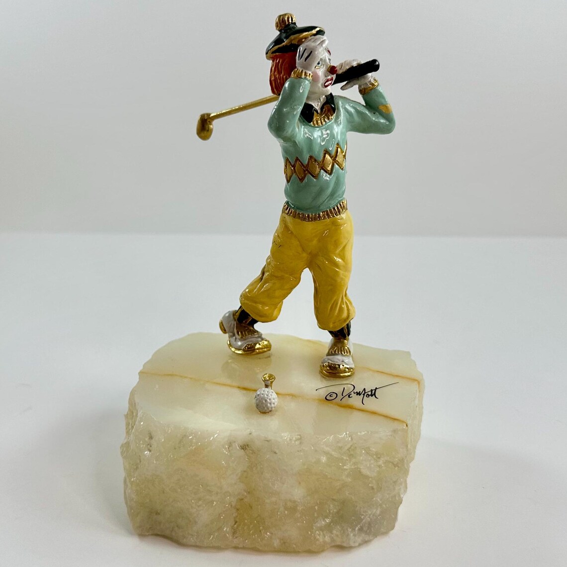 Vintage 1985 Demott Clown Golfer Sculpture on Onyx Base - Etsy