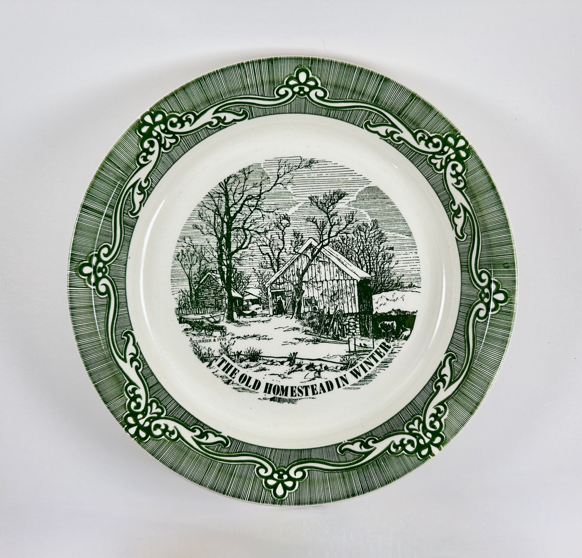 Vintage 1960s the Old Homestead in Winter Transferware Pie Plate Server ...