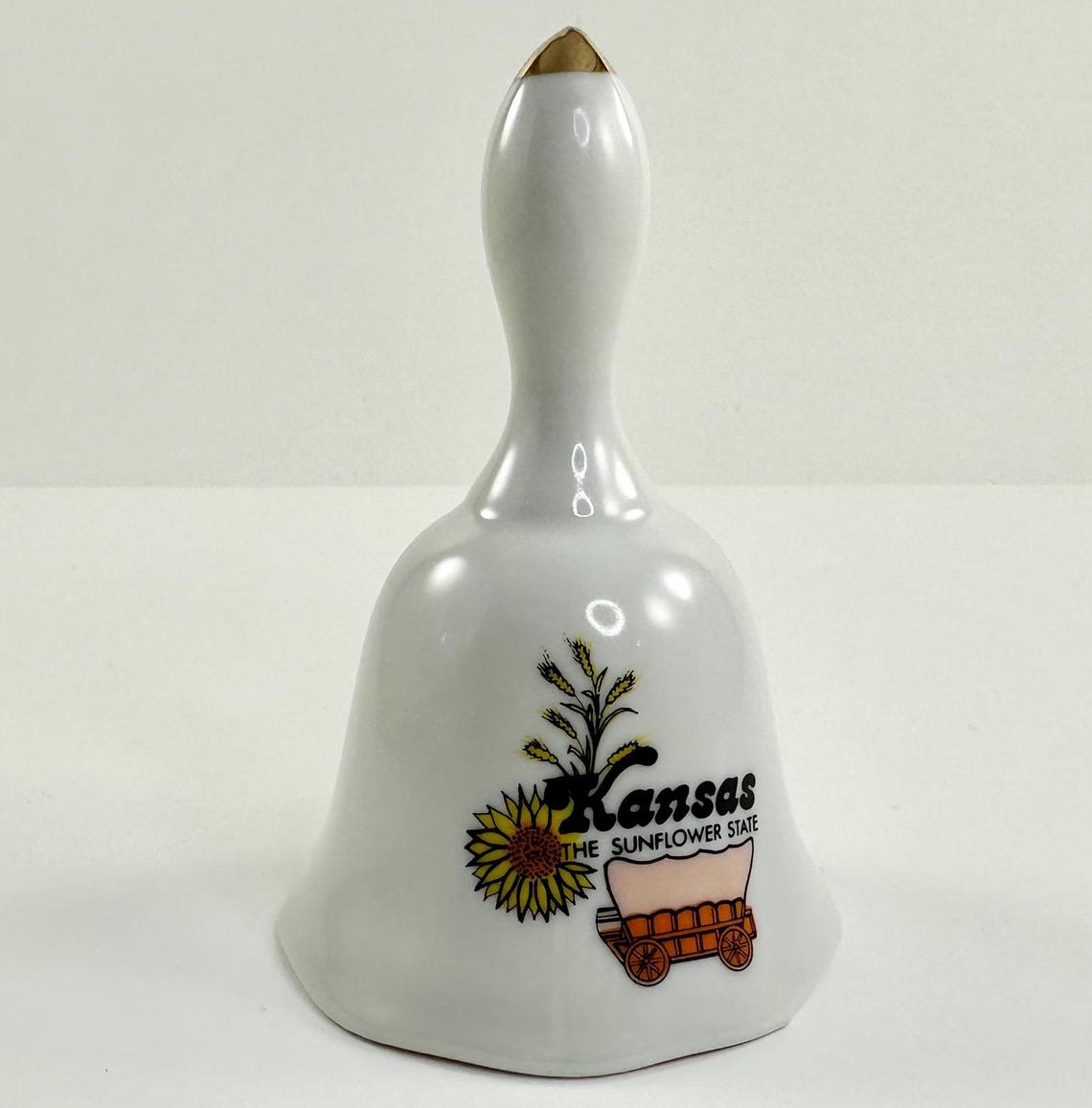Vintage Hand Held "kansas" the Sunflower State Souvenir Porcelain Bell ...