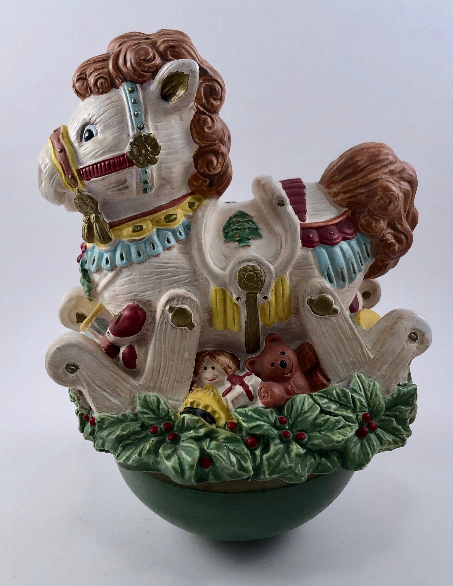 Vintage 1970s Roly Poly Christmas Rocking Horse Music Box - Jingle ...