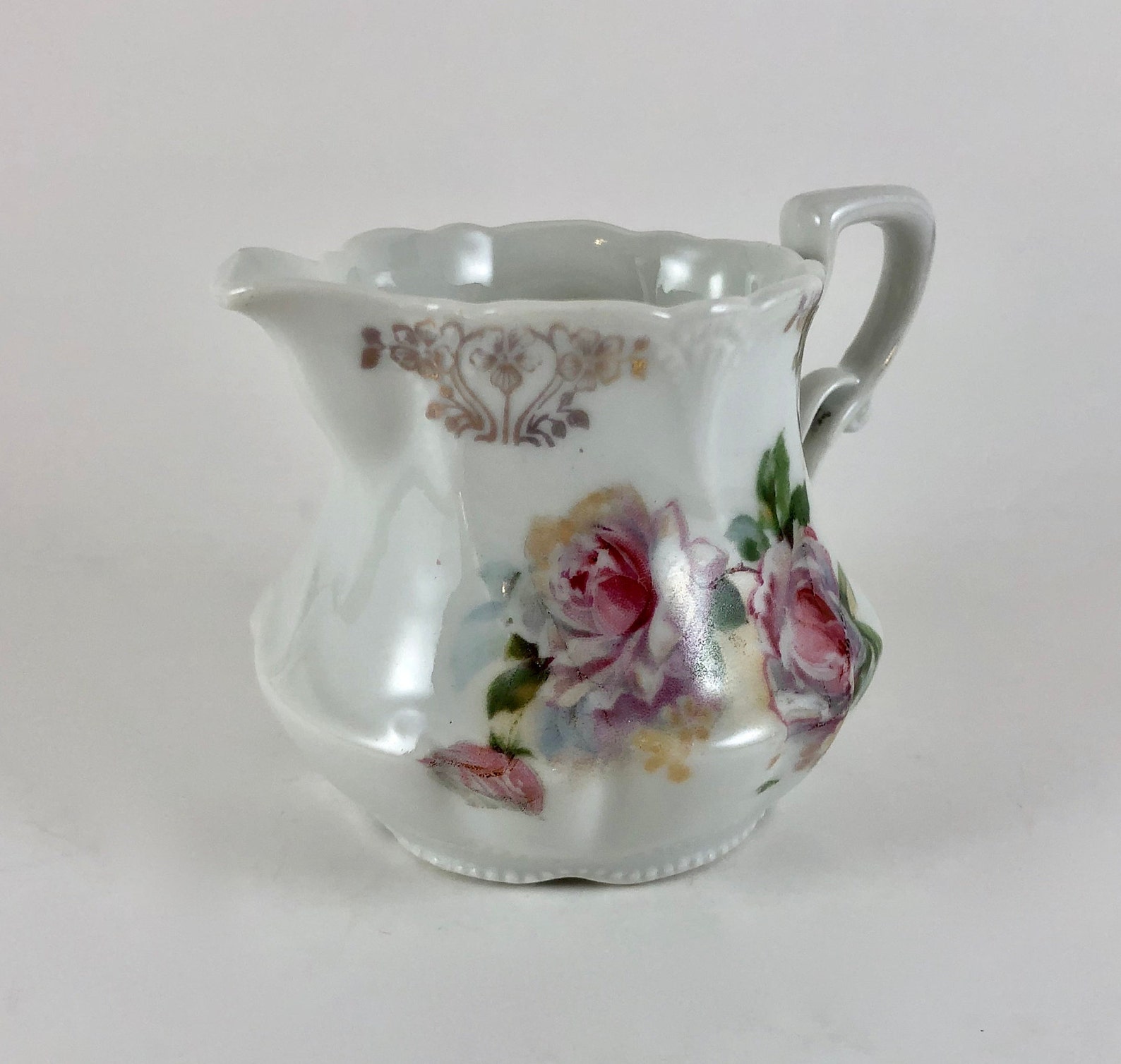 Antique 1900s Porcelain Creamer Pink Roses Transferware With Gold ...