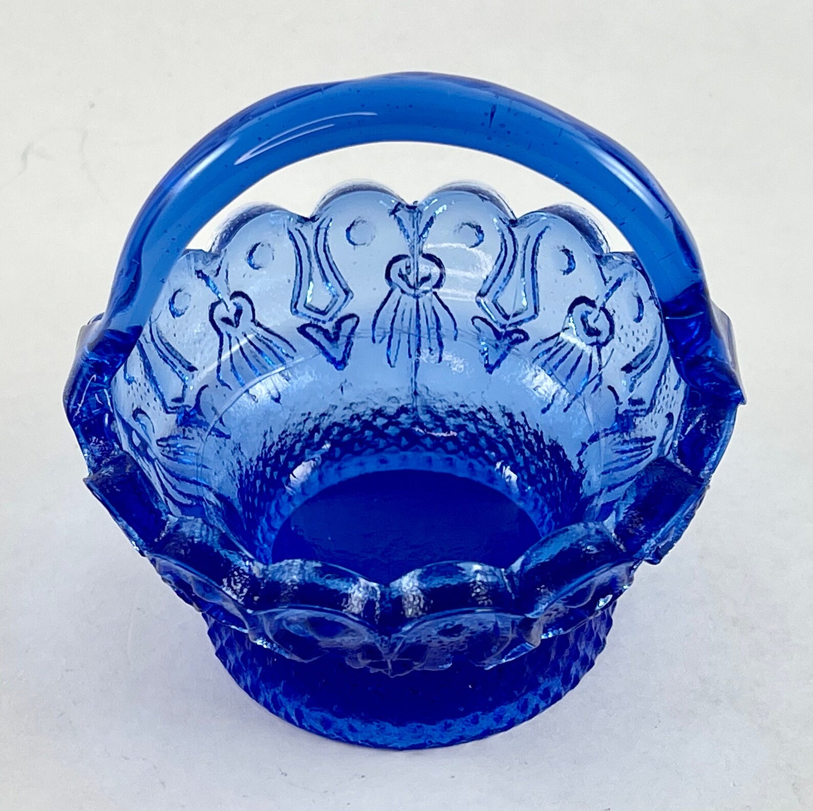 Vintage 1970s Miniature Deep Blue Pressed Glass Basket With - Etsy
