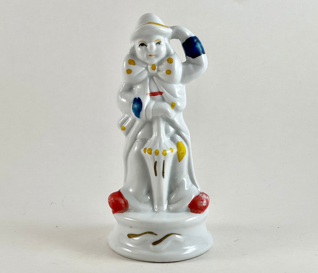 Vintage 1980s Cold Painted Porcelain Clown With Bowtie and Umbrella ...