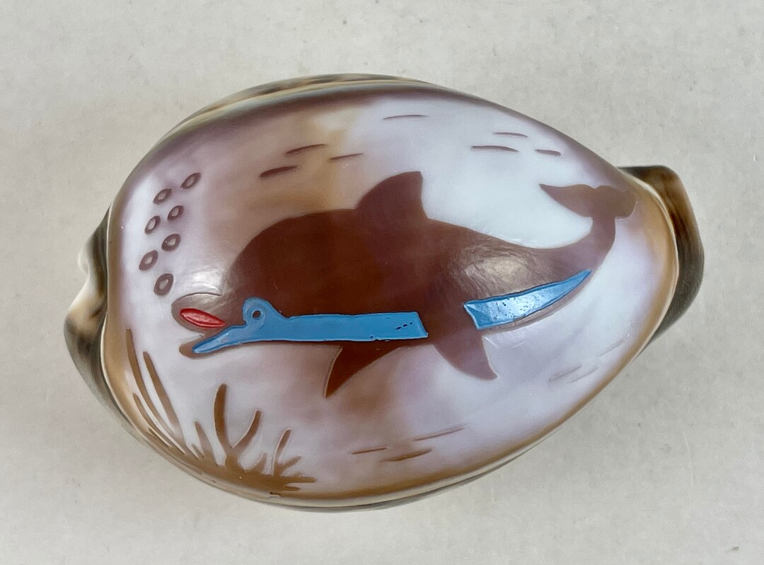 Vintage 1980s Etched & Hand Painted Ocean Scene With A Swimming Dolphin ...
