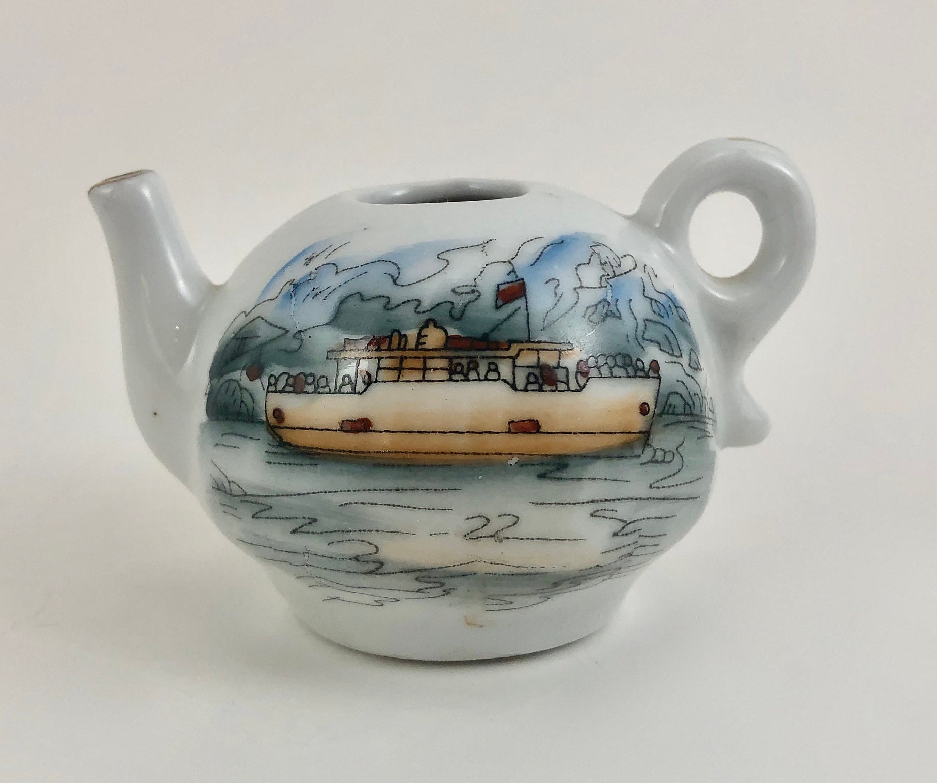 Vintage 1940s Miniature Teapot W/colorful Hand Painted Line Artwork - Etsy