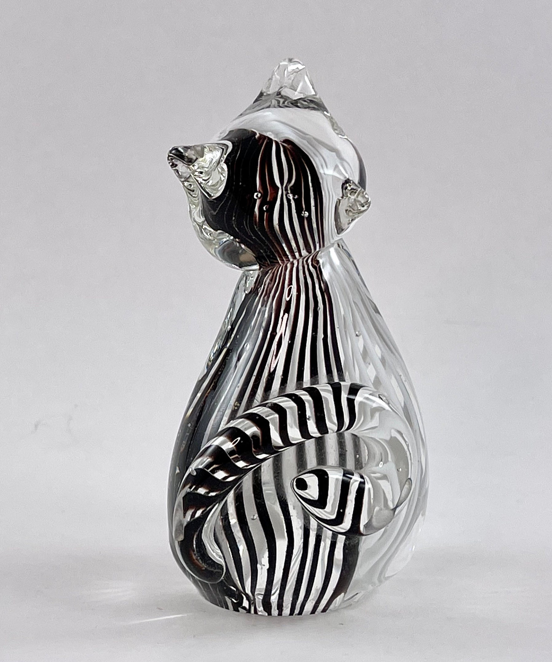 Vintage Solid Glass Striped Black & White Cat Figurine Free - Etsy