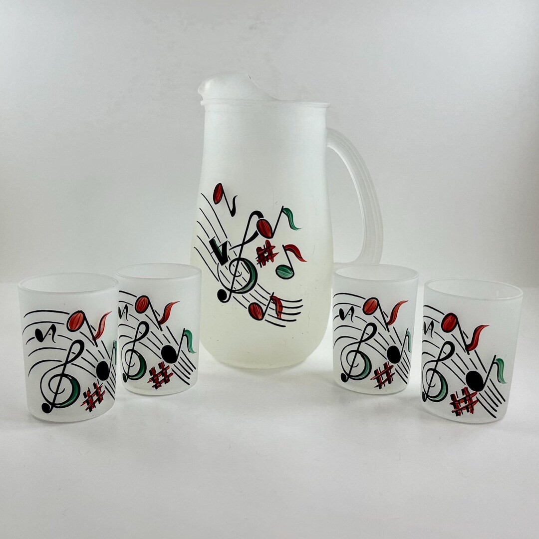 Vintage Gay Fad Musical Notes Pitcher Set: Hazel Atlas Frosted Glass - Etsy