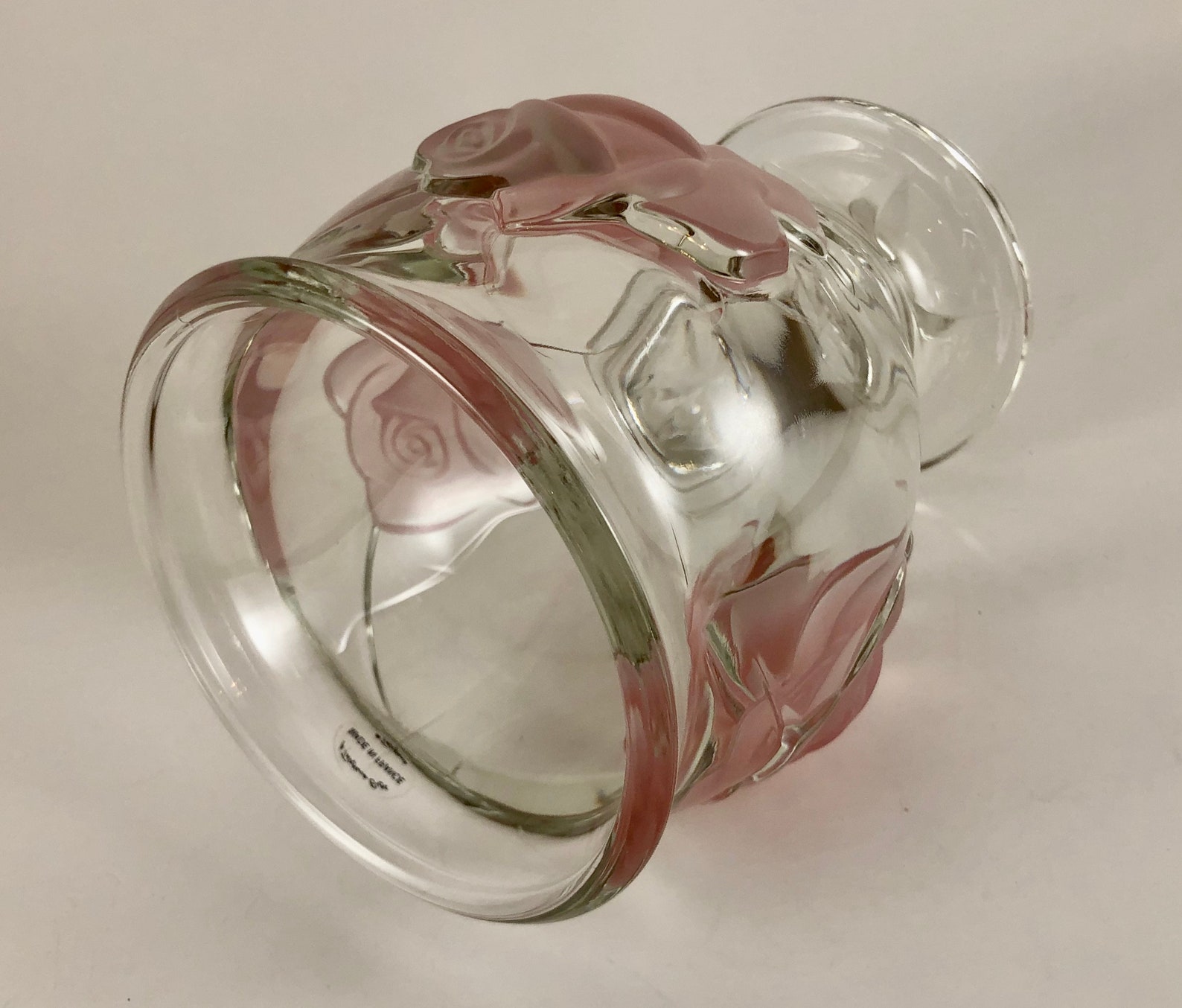 Vintage 1980s A Teleflora Gift - Clear Glass Vase With Frosted Pink ...