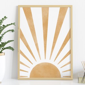 Gold Sun Minimalist Wall Art, Boho Sunset Poster, Sunburst Abstract Art ...