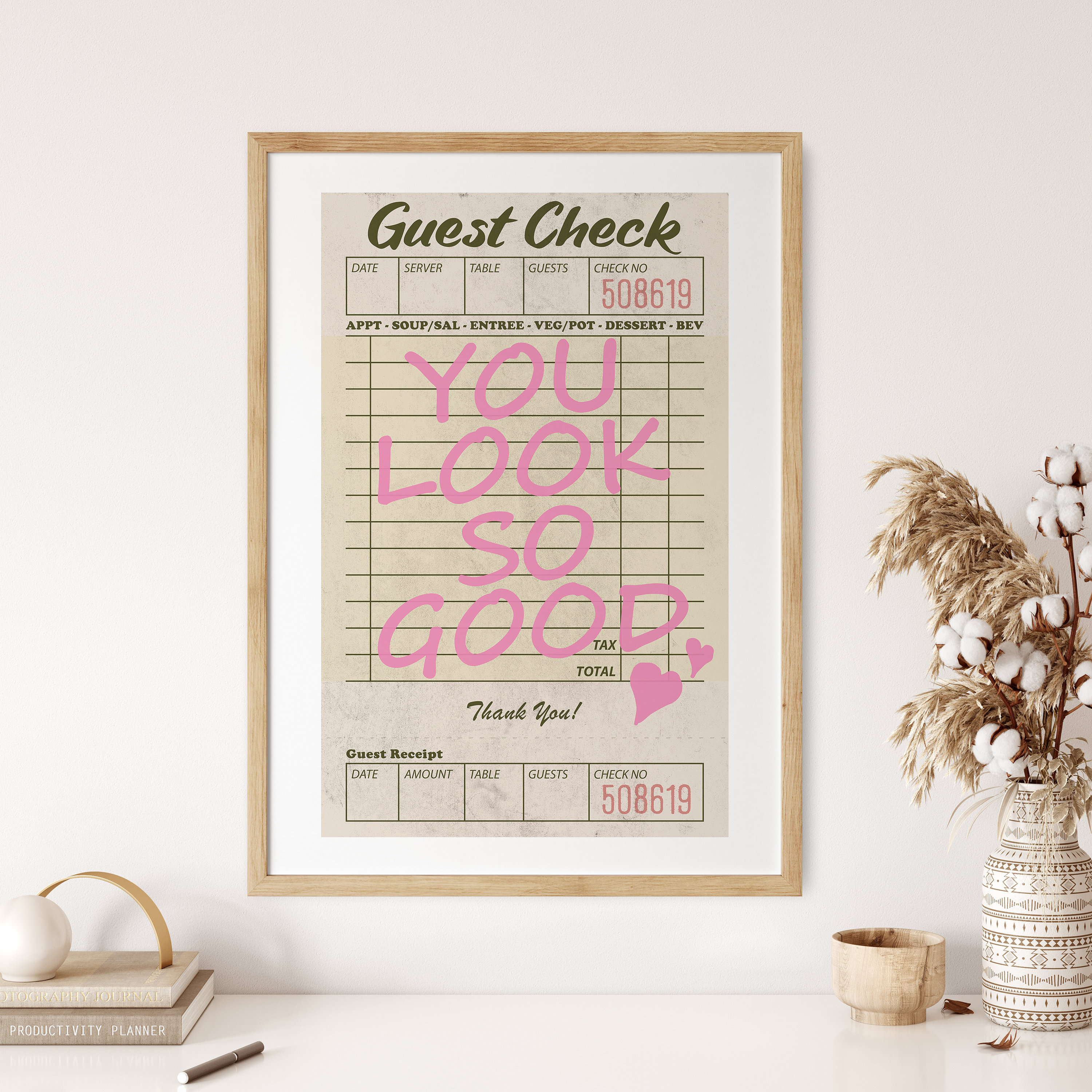 Guest Check Print, You Look so Good Poster, Retro Receipt Wall Art - Etsy