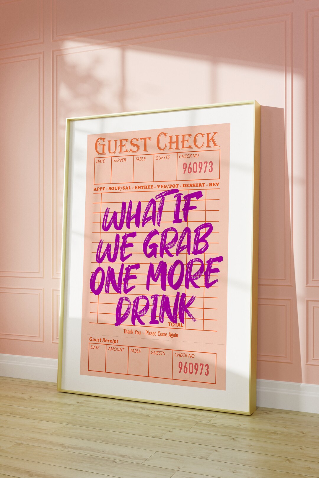 Guest Check Print, What If We Grab One More Drink Wall Decor, Purple ...