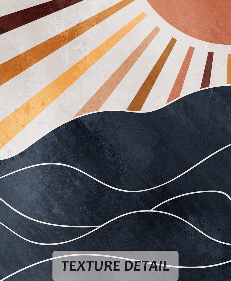 Abstract Sunset Print, Boho Sun Wall Art, Sunburst Wall Decor, Earth ...