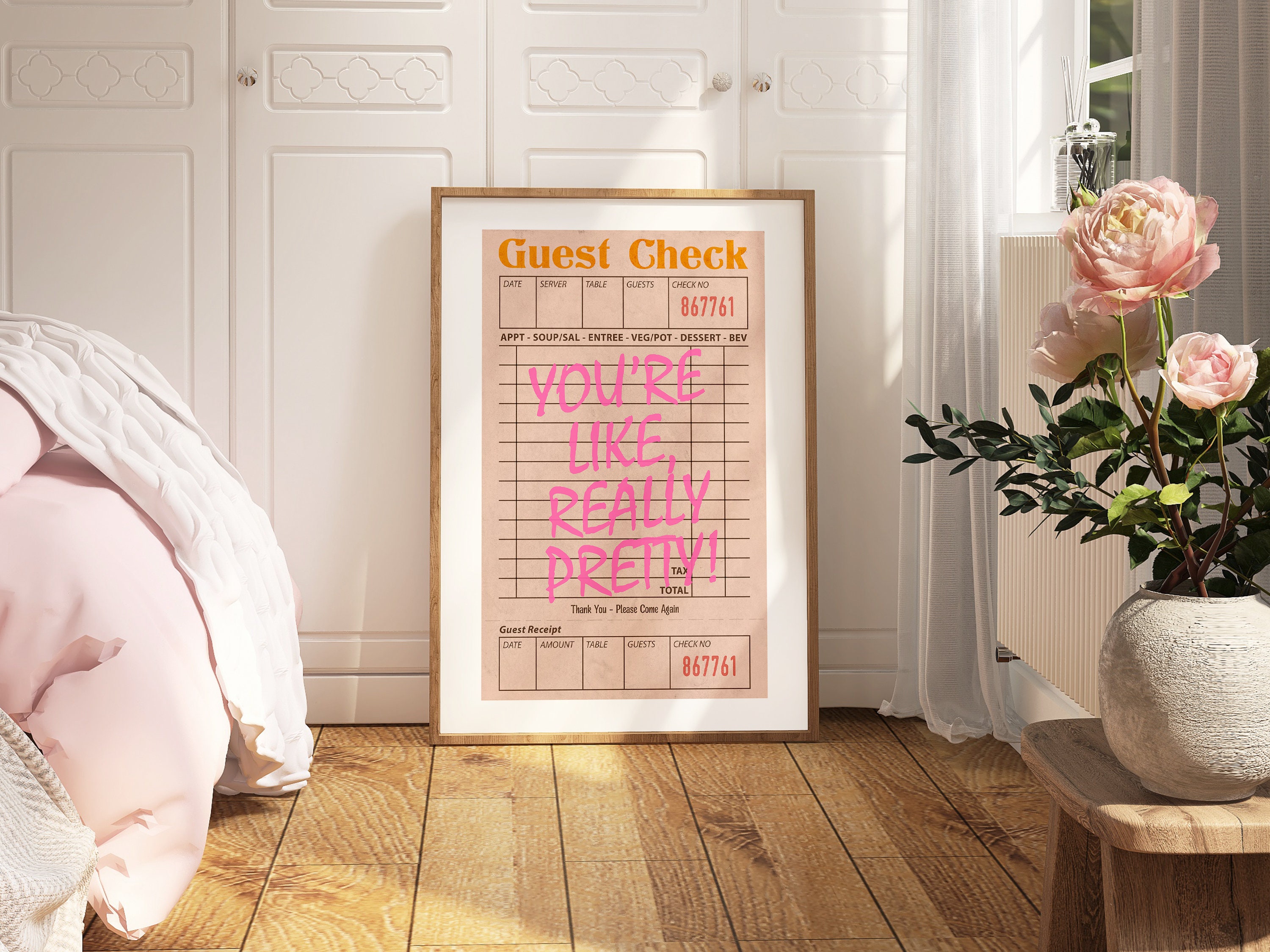 Guest Check Poster, You're Like Really Pretty Print, Retro Receipt Wall ...