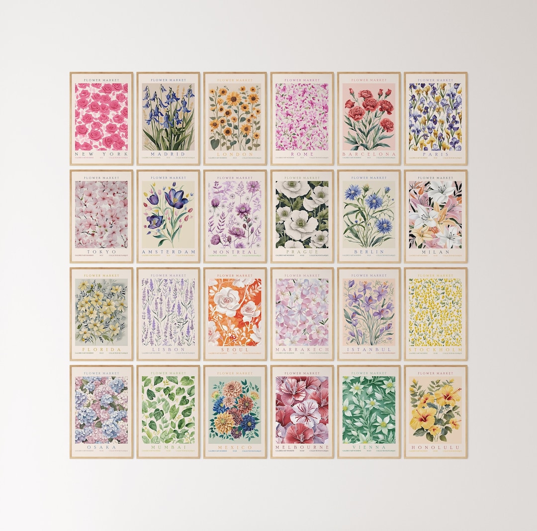 Flower Market Wall Art Bundle, Flower Print Set of 24, Botanical ...