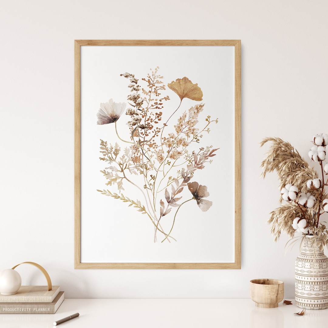 Wildflowers Bouquet Wall Art, Watercolor Dried Flower Print, Boho ...