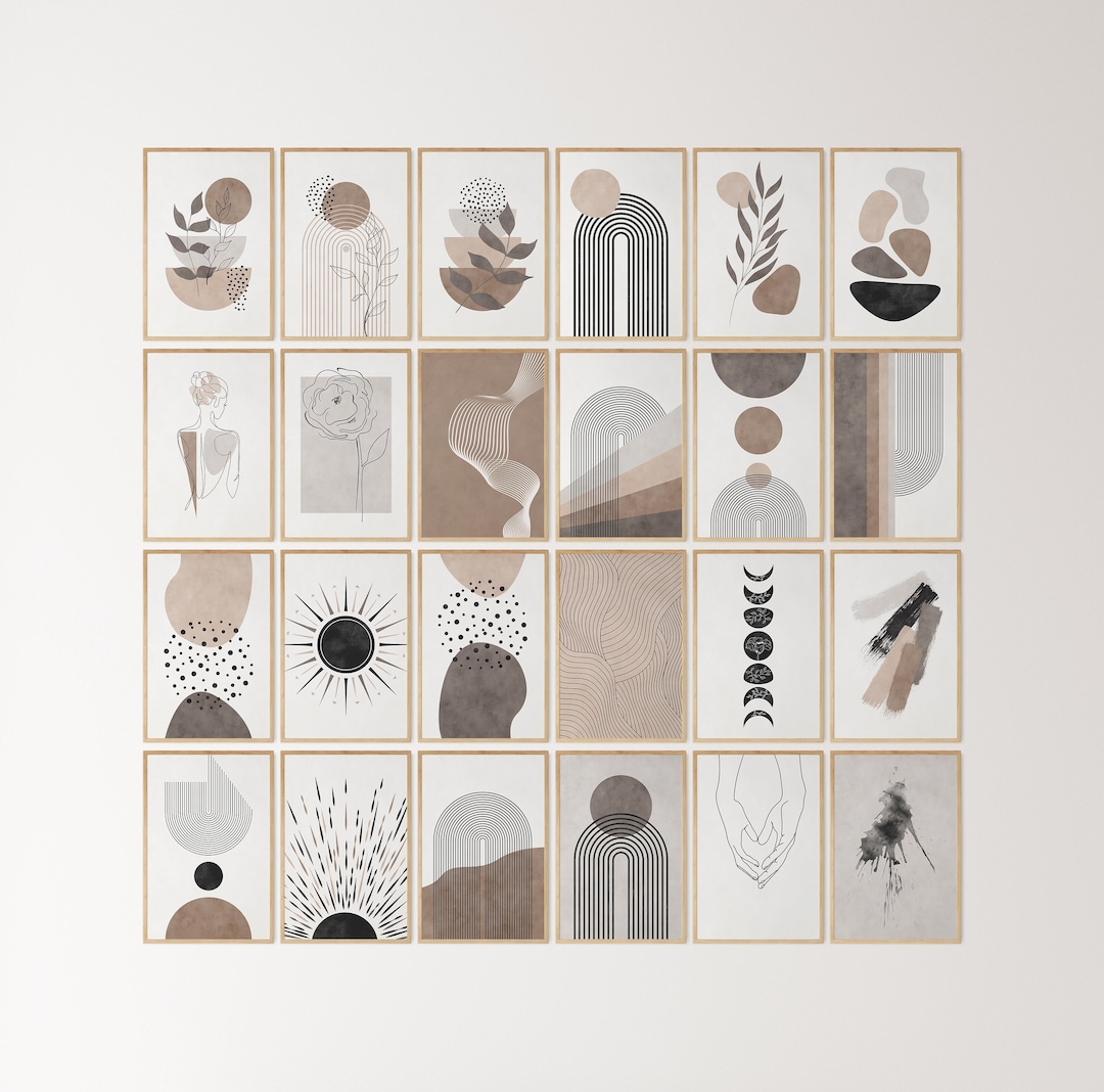 Neutral Wall Art Bundle, Boho Print Set of 24, Printable Gallery Wall ...