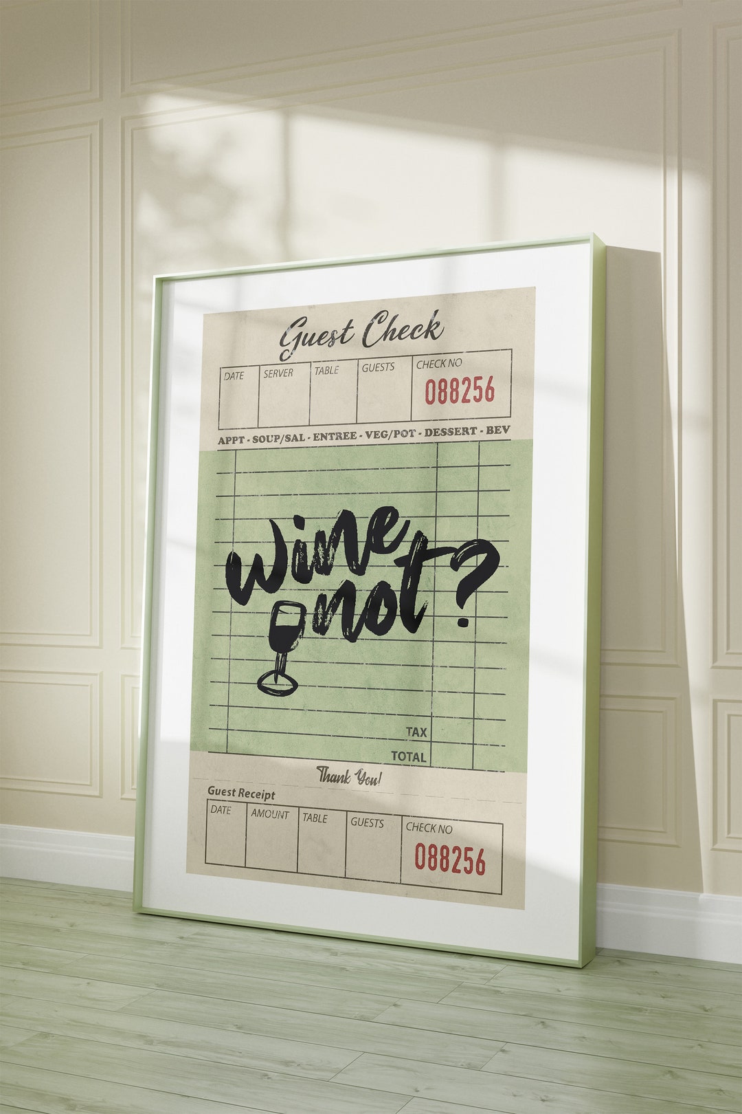 Guest Check Wall Art, Retro Wine Poster, Kitchen Wall Decor, Wine ...