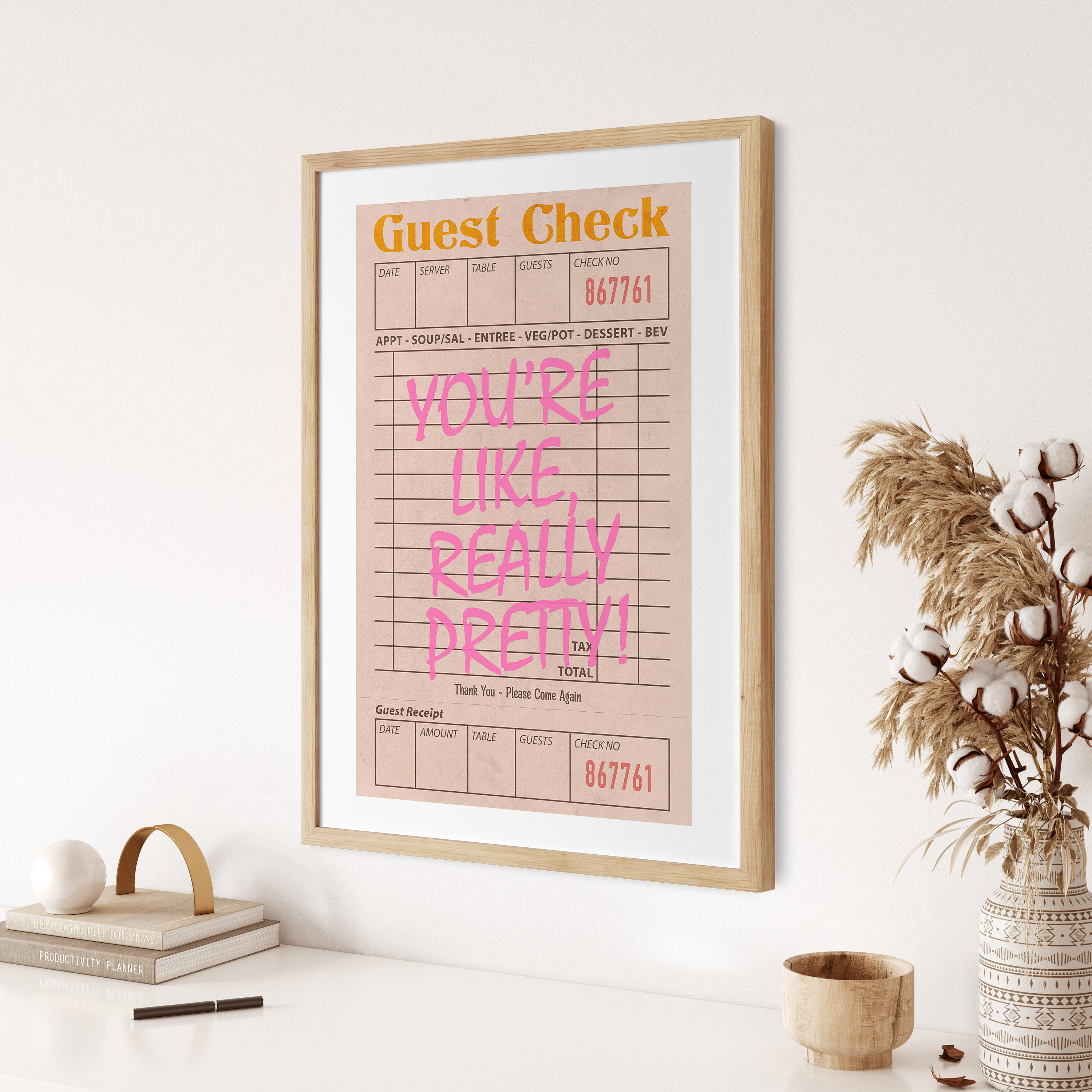 Guest Check Poster, You're Like Really Pretty Print, Retro Receipt Wall ...