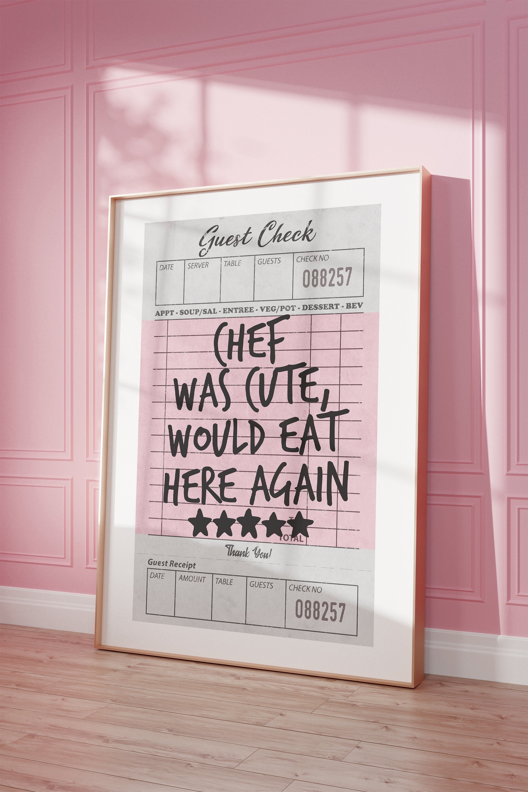 Guest Check Poster, Chef Was Cute Would Eat Here Again Print, Retro ...