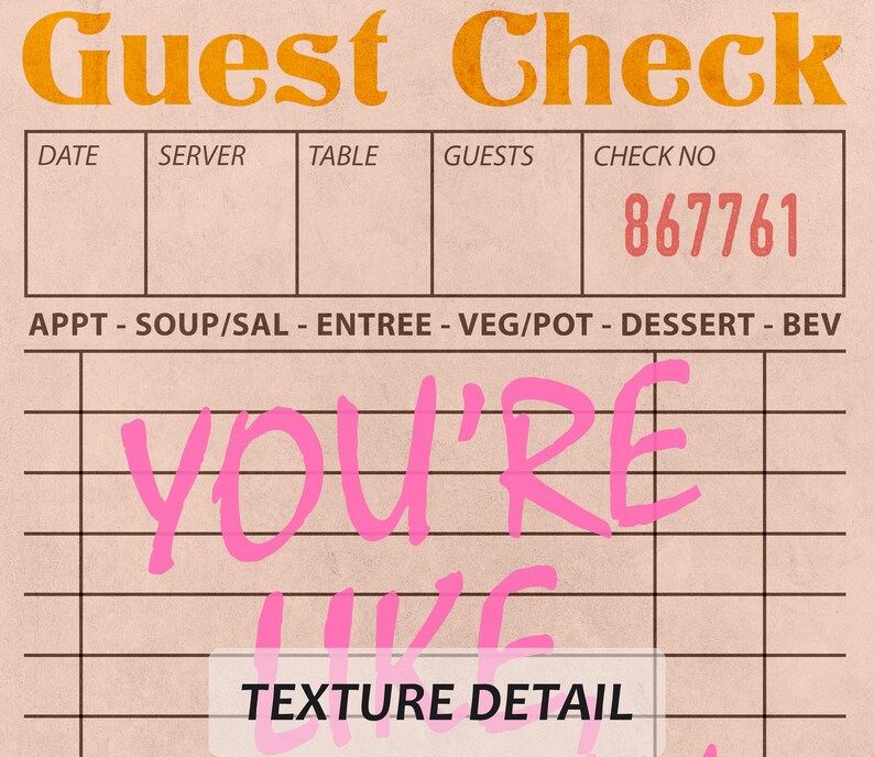 Guest Check Poster, You're Like Really Pretty Print, Retro Receipt Wall ...