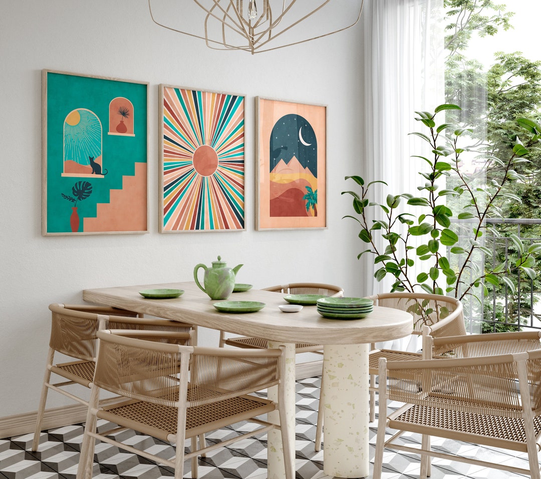 Boho Wall Art Set of 3 Minimalist Sun Art Printable Desert - Etsy