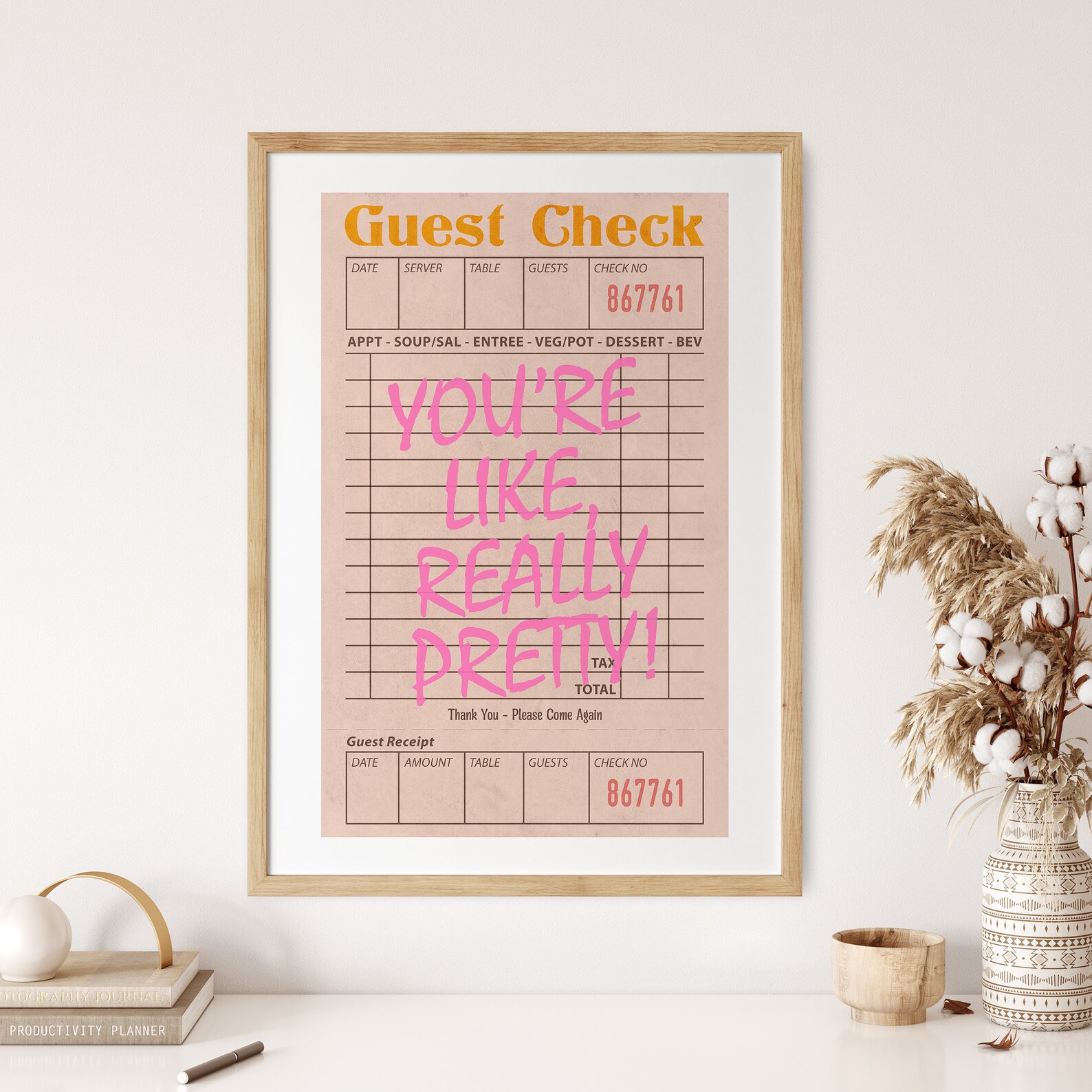 Guest Check Poster, You're Like Really Pretty Print, Retro Receipt Wall ...